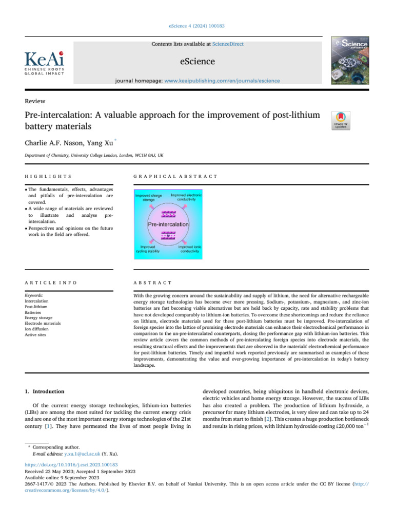 Pre-Intercalation in Post-Lithium Batteries | PDF | Rechargeable ...