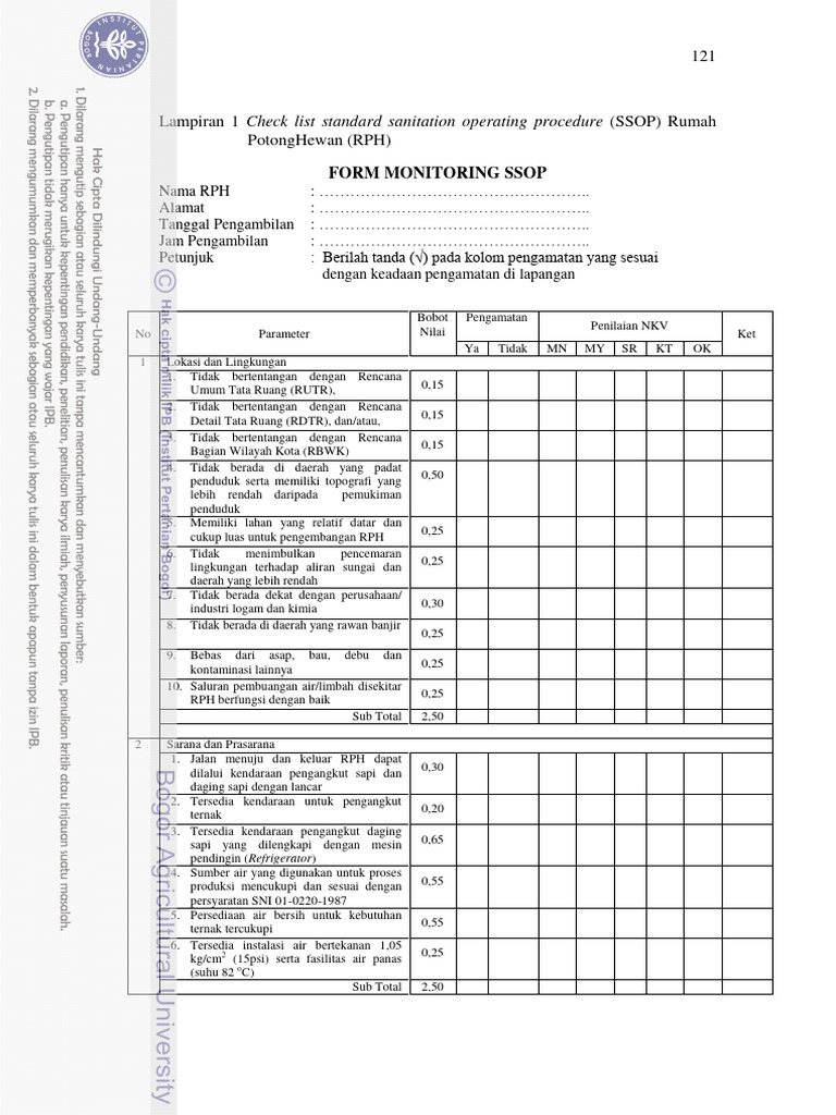 Adoc Pub Lampiran 1 Check List Standard Sanitation Operatin Pdf