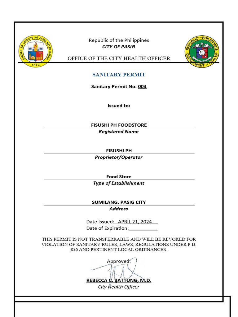 Sanitary Permit Sample | PDF