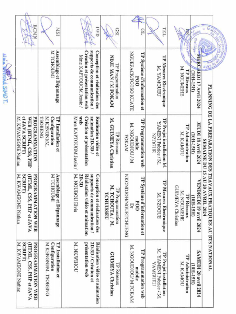 PLANNING TPs GI | PDF