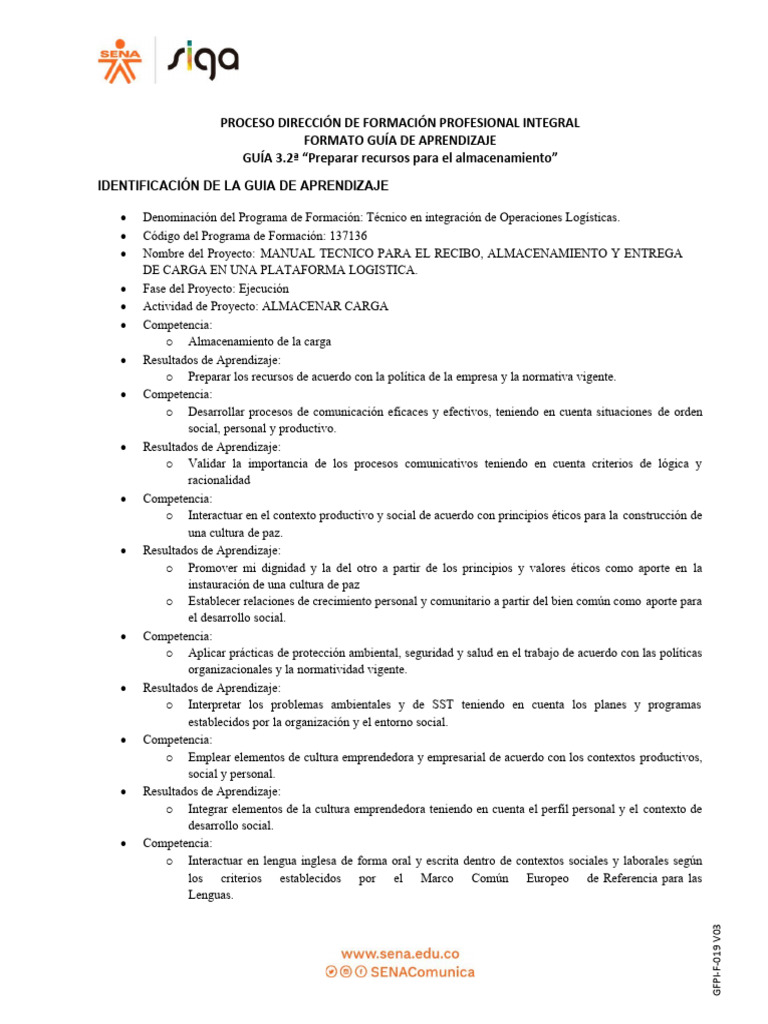 GFPI-F-019 - GUIA - DE - APRENDIZAJE 3.2 A | PDF | Almacén | Aprendizaje