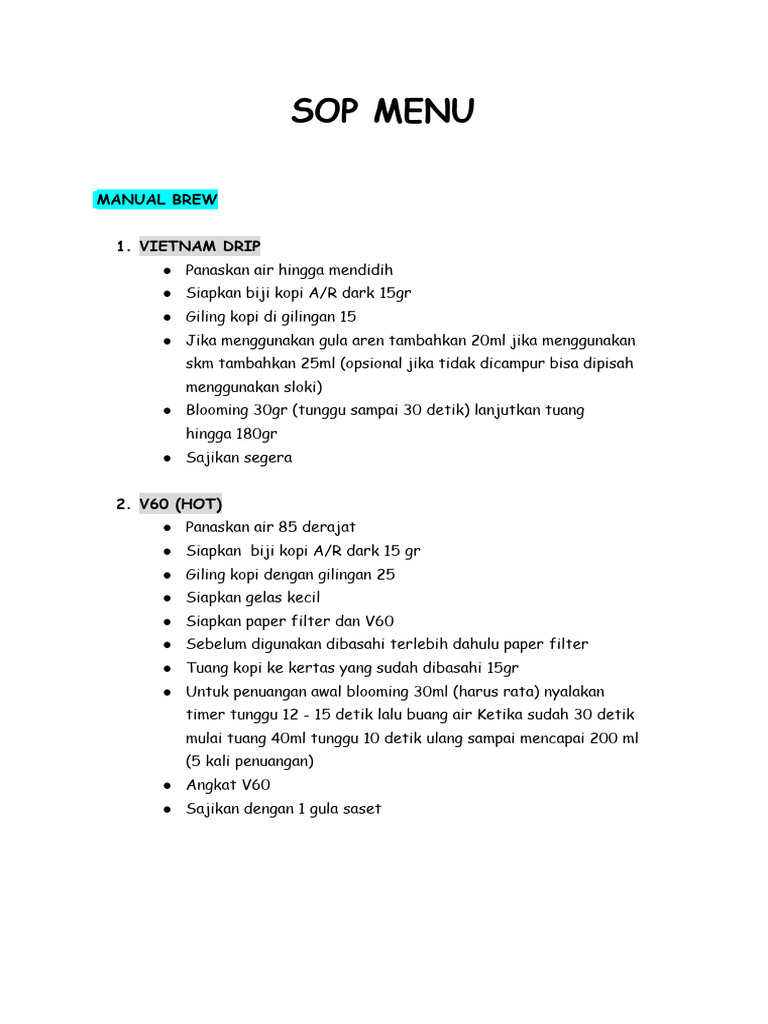 Sop Menu Oktober 2023 | PDF