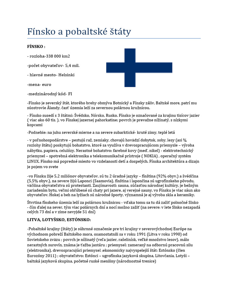 Finsko + Pobaltske Staty | PDF