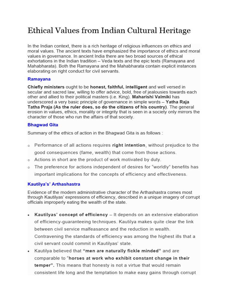 Indian Ethical Values and Cultural Heritage | PDF | Social Science
