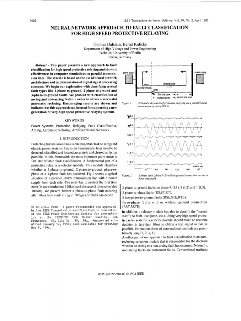 1995_NEURAL NETWORK APPROACH TO FAULT CLASSIFICATION | PDF | Artificial Neural Network ...
