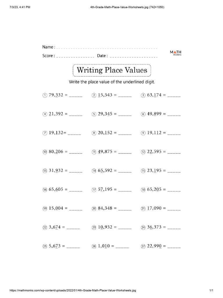 4th Grade Math Place Value Worksheets | PDF