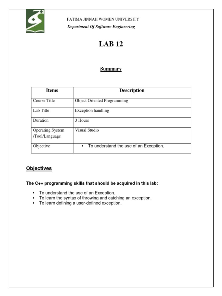 Oop Lab 12 Pdf Object Oriented Programming Computer Engineering