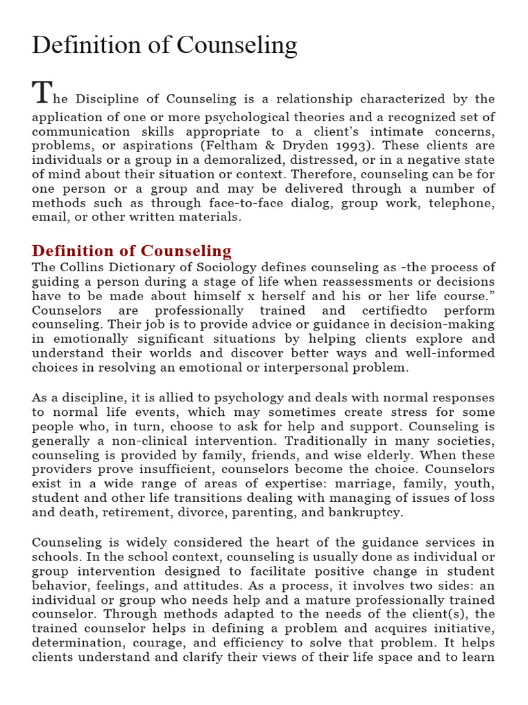 Definition of Counseling | PDF | Psychotherapy | Humanistic Psychology