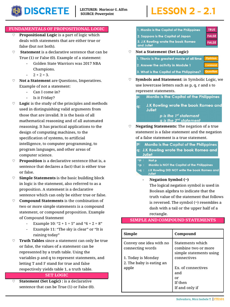 DISCRETE_LESSON-2-2.1 | PDF | Logic | If And Only If