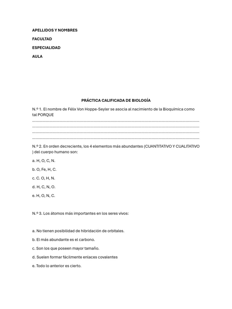Practica Evaluada de CT Biología | PDF | Metabolismo | Química