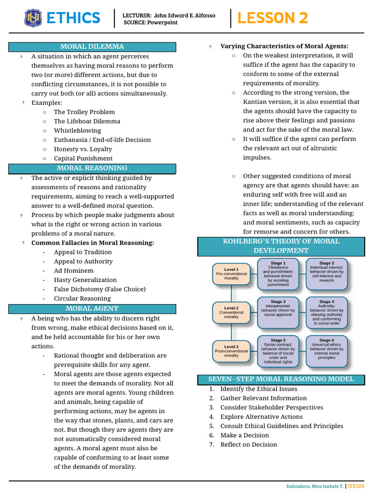 Ethics - Lesson 2 | PDF | Reason | Morality