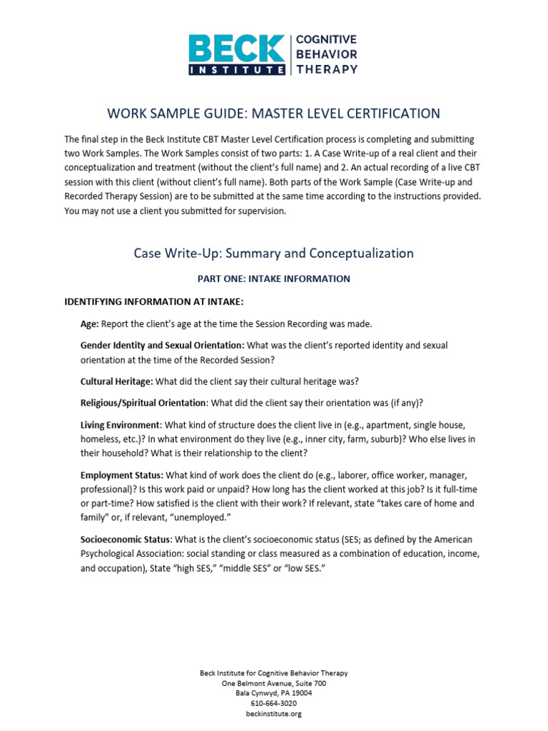 Work Sample Guide Master Level-CTRS-R | PDF | Psychotherapy | Cognitive ...