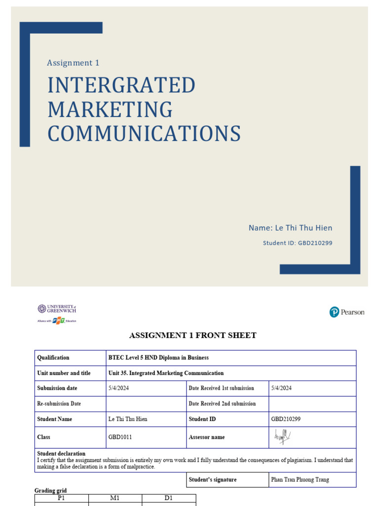 5123 Asm1 Lethithuhien Gbd210299 | PDF | Brand | Television Advertisement