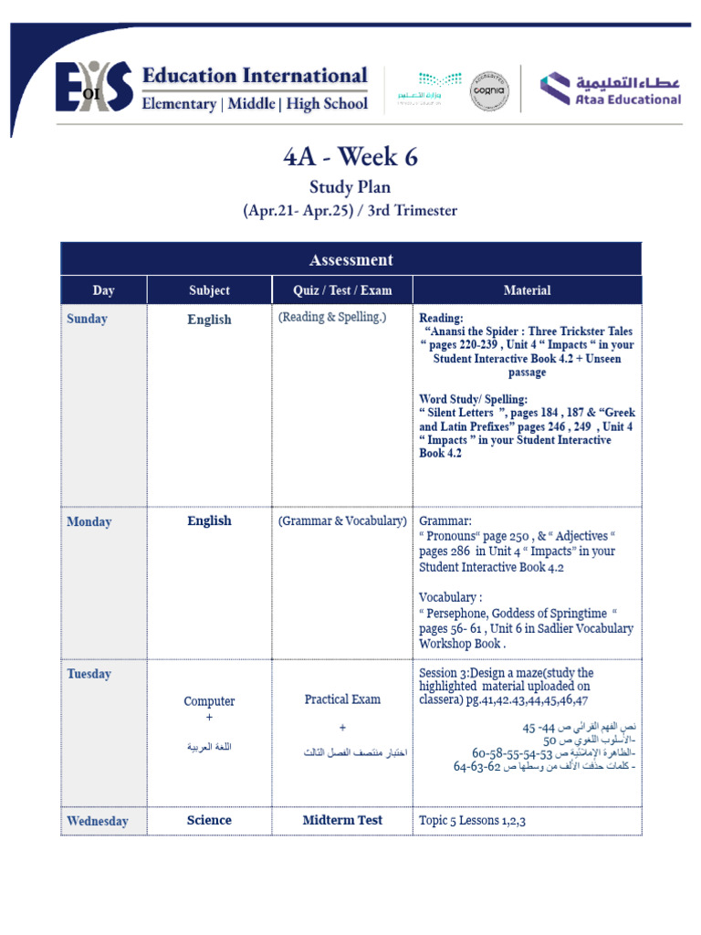 4A - Week 6: Study Plan | PDF | English Language | Languages