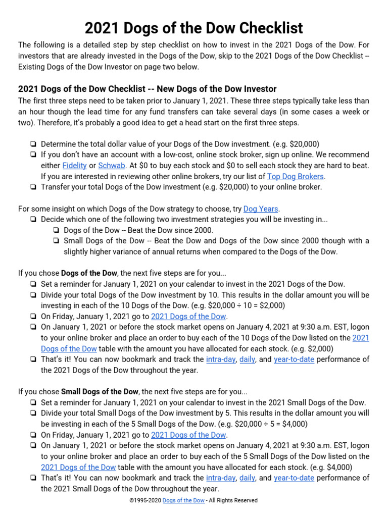 2021 Dogs of The Dow Checklist | PDF | Investing | Stocks