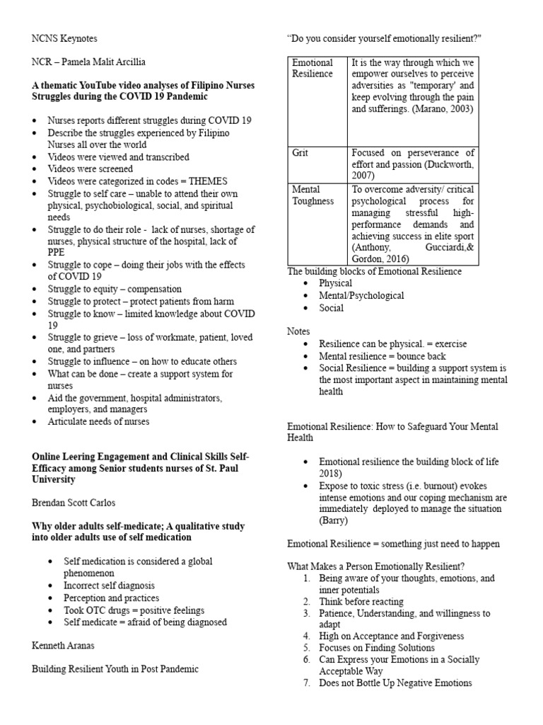 NCNS Keynotes | PDF | Psychological Resilience | Emotions