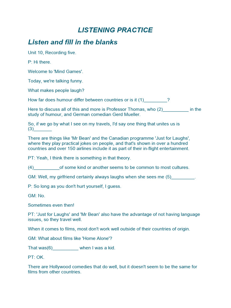 LV5-U10-C-LISTENING | PDF | Jokes