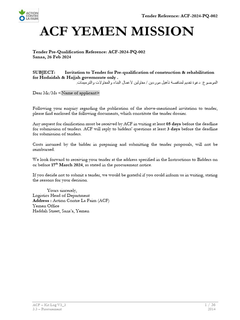 Tender Dossier - Construction Pre Qualification FV | PDF | Technology ...