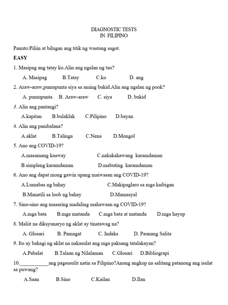 Diagnostic-tests-in-Filipino-III | PDF