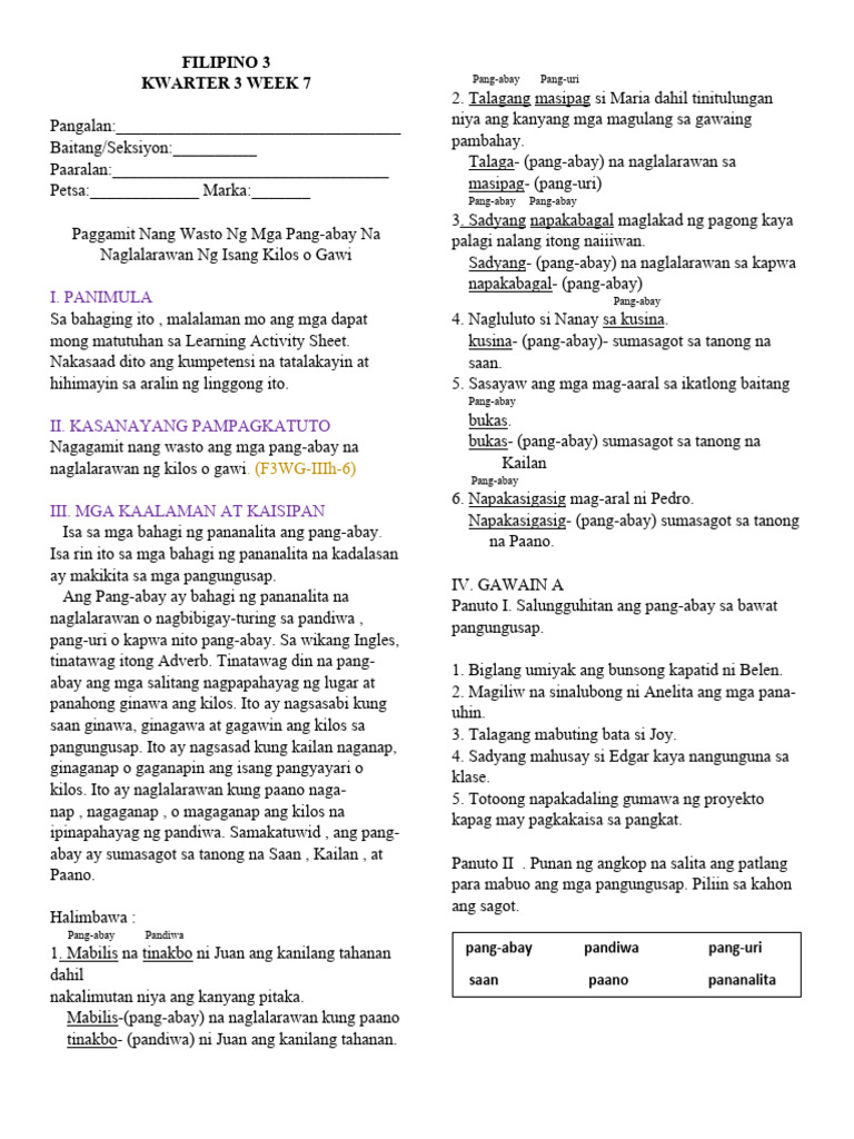 Filipino 3 Q3 W7 | PDF