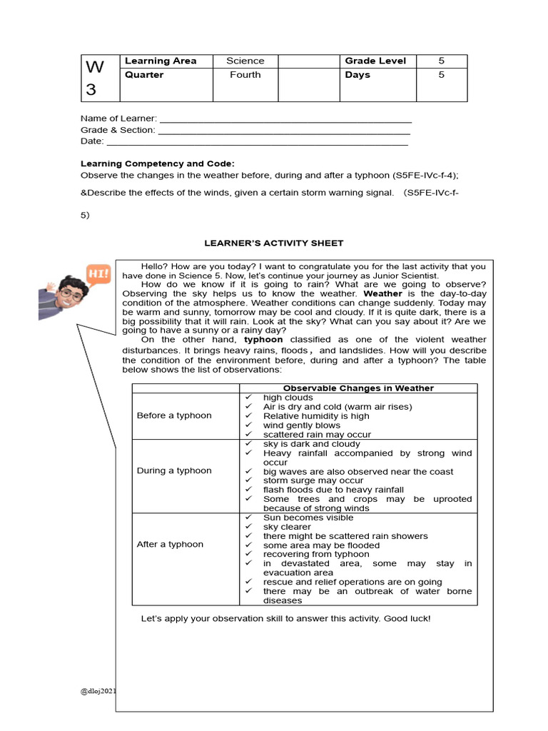 Week 3 Q4 Grade 5 Science Las Enabling Competencies Olano Domingo L ...