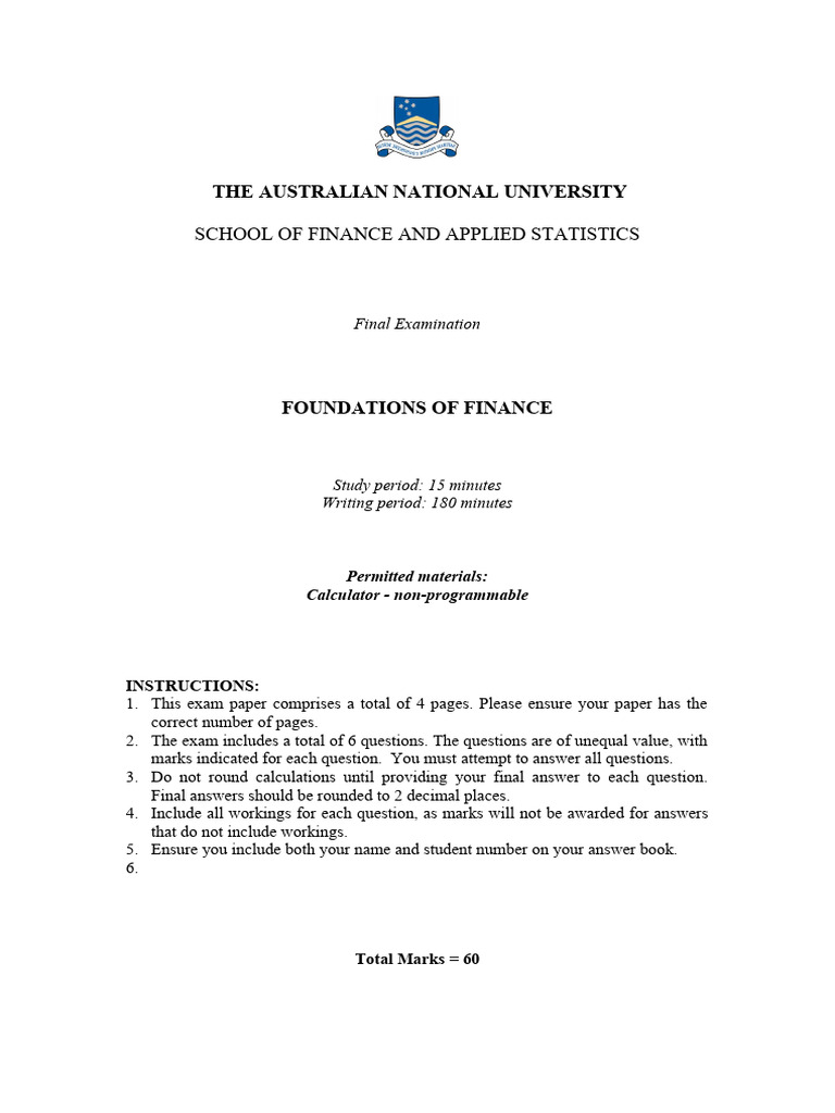 Foundations of Finance - Final Prac Exam 1 | PDF | Futures Contract | Option (Finance)