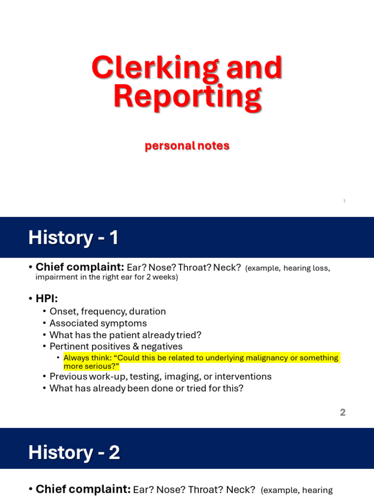 Clerking and Reporting | PDF | Human Nose | Medical Specialties