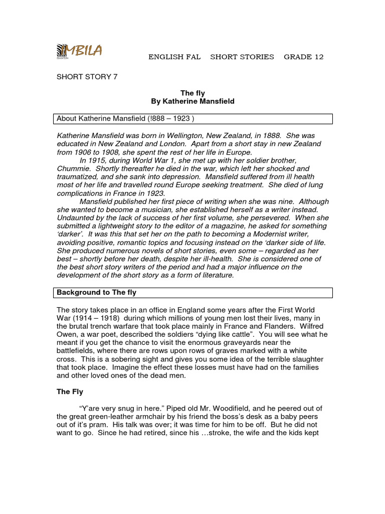 Story 7 Eng FAL GR 12 The Fly | PDF | Katherine Mansfield