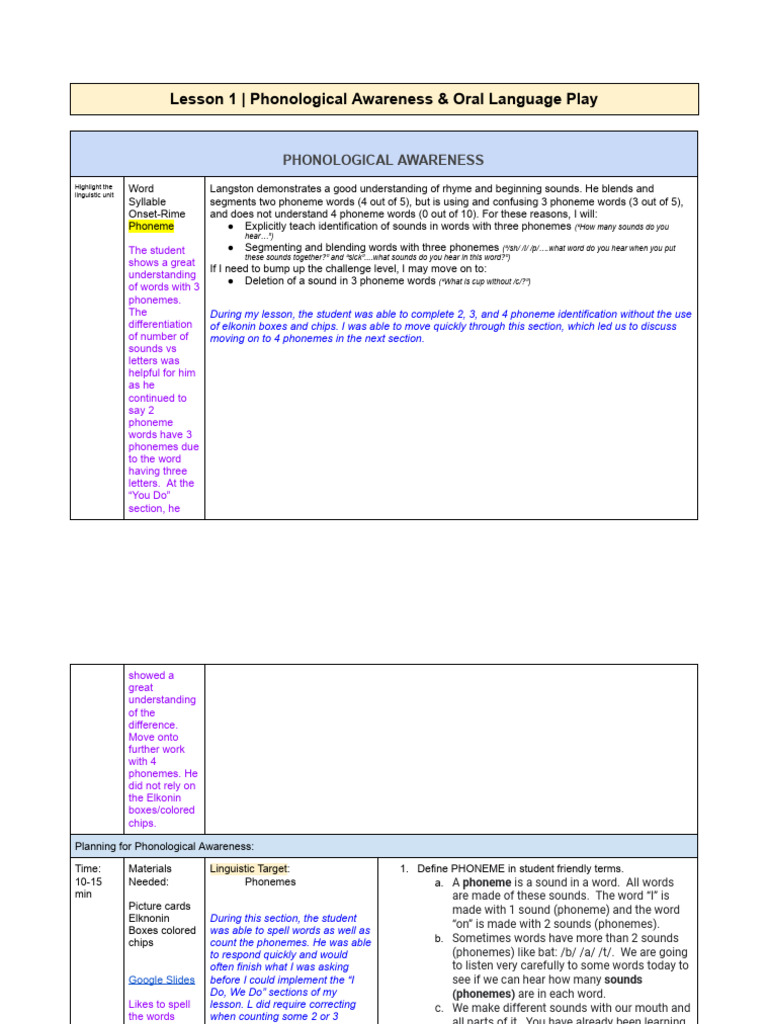 read 664 lp 1 and 2 ol and pa lesson | PDF | Phoneme | Vocabulary