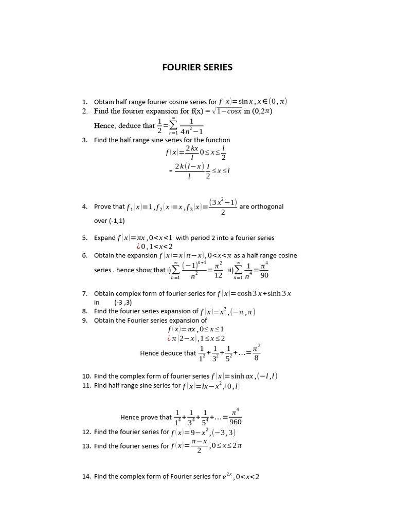 Fourier Series Problems | PDF | Fourier Series | Mathematical Analysis Fourier Series Problems | PDF | Fourier Series | Mathematical Analysis