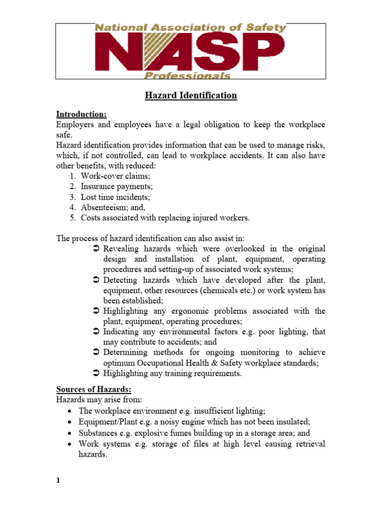 4- Hazard Identification | PDF | Hazards | Occupational Safety And Health