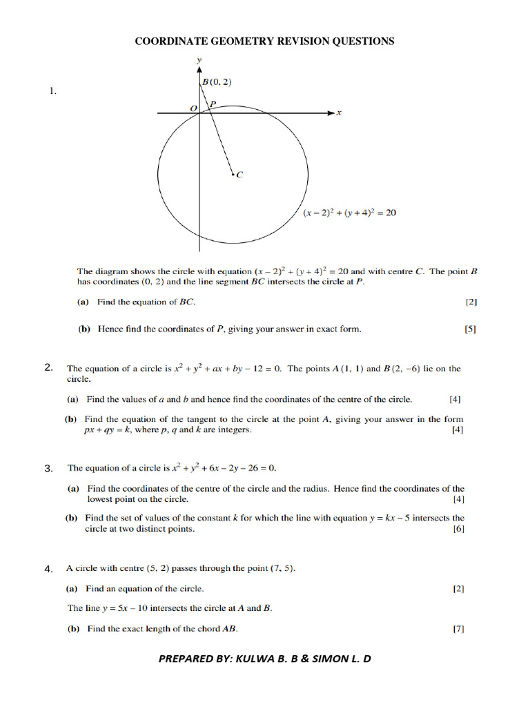 Coordinate Geometry Revision Questions | PDF