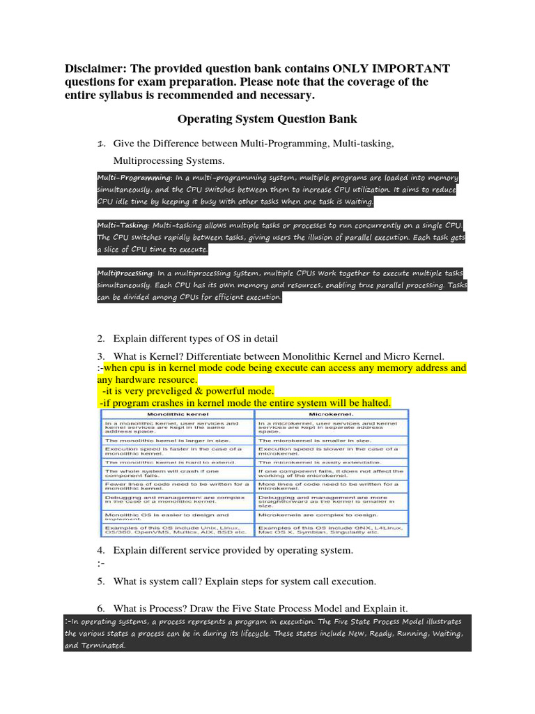 OS Question Bank 5/8888 | PDF | Scheduling (Computing) | Process (Computing)
