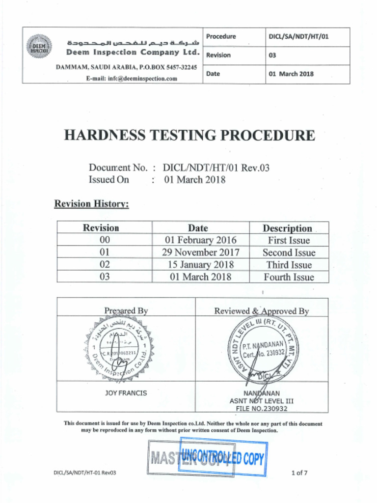 Hardness Testing Procedure-Rev 03 | PDF