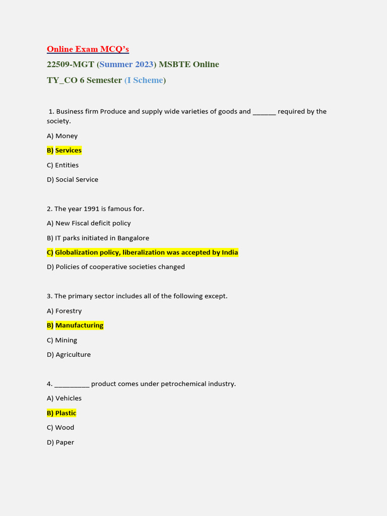 Online Exam MCQ Answers | PDF | Six Sigma | Quality Management