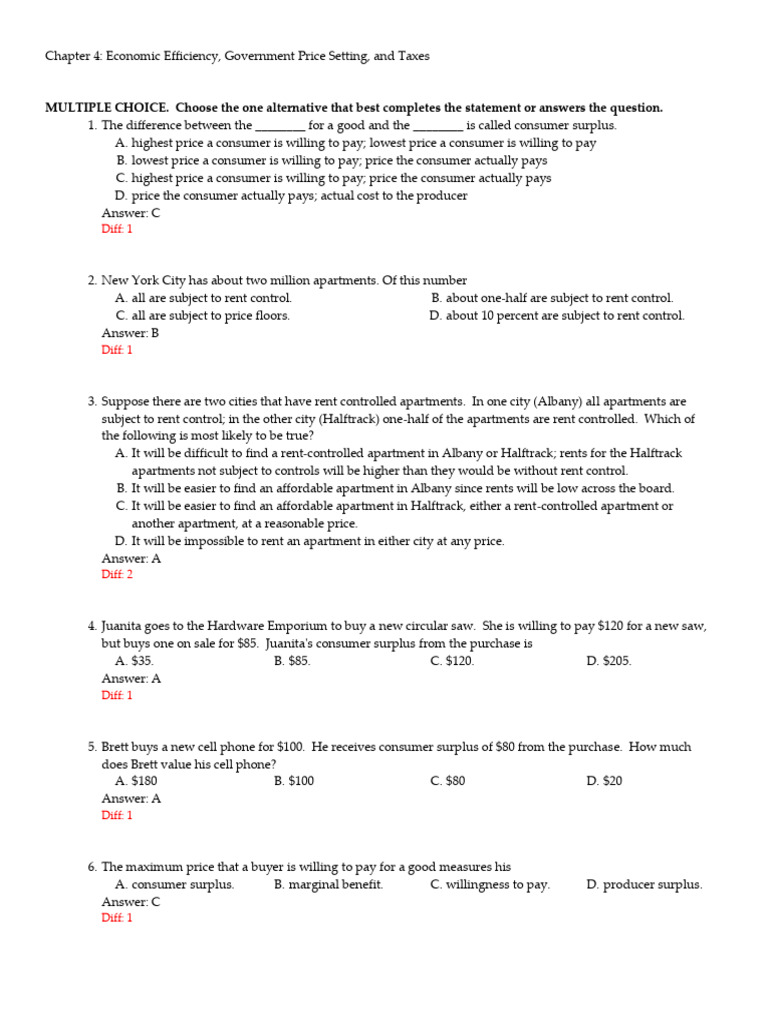 Economic Efficiency & Price Controls | PDF | Economic Surplus ...