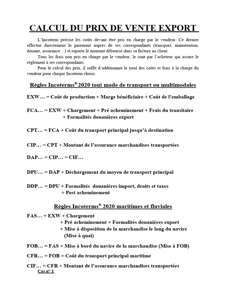 Calcul des Incoterms 2020 en Exportation | PDF | Gestion de la chaîne ...