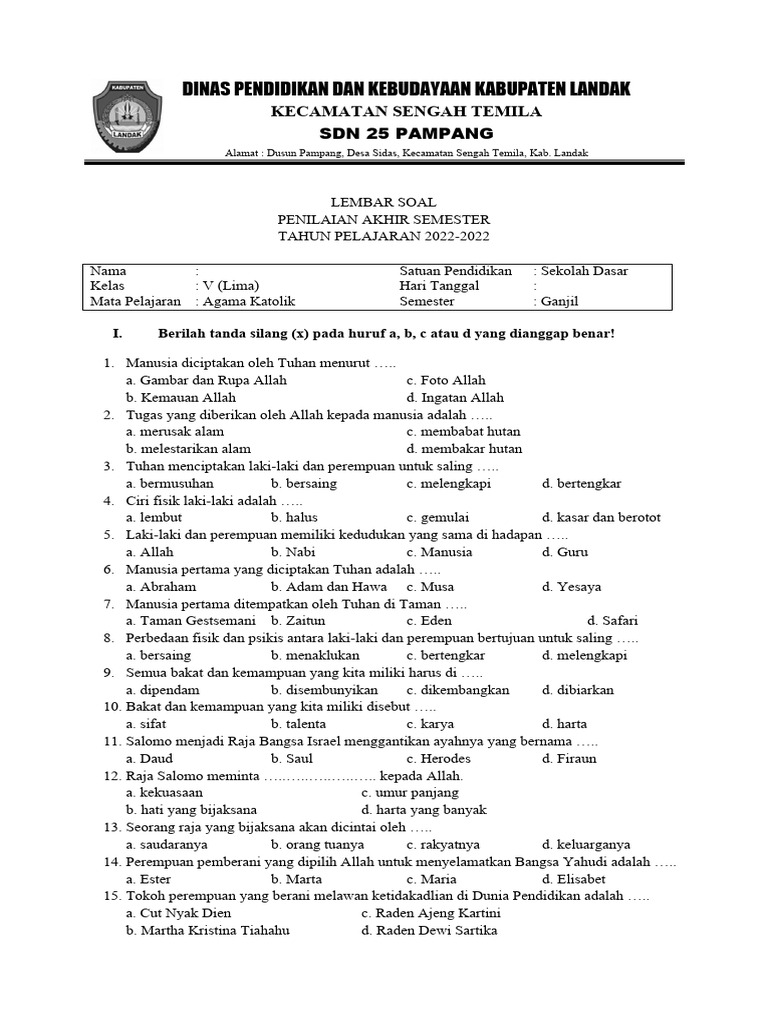 Soal Agama Katolik Kelas 5 Semester 1 | PDF