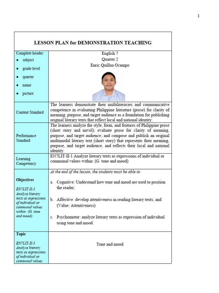 Ocampo-Enricquillua - LP English7 - For Evaluator | PDF | Learning | Cognition