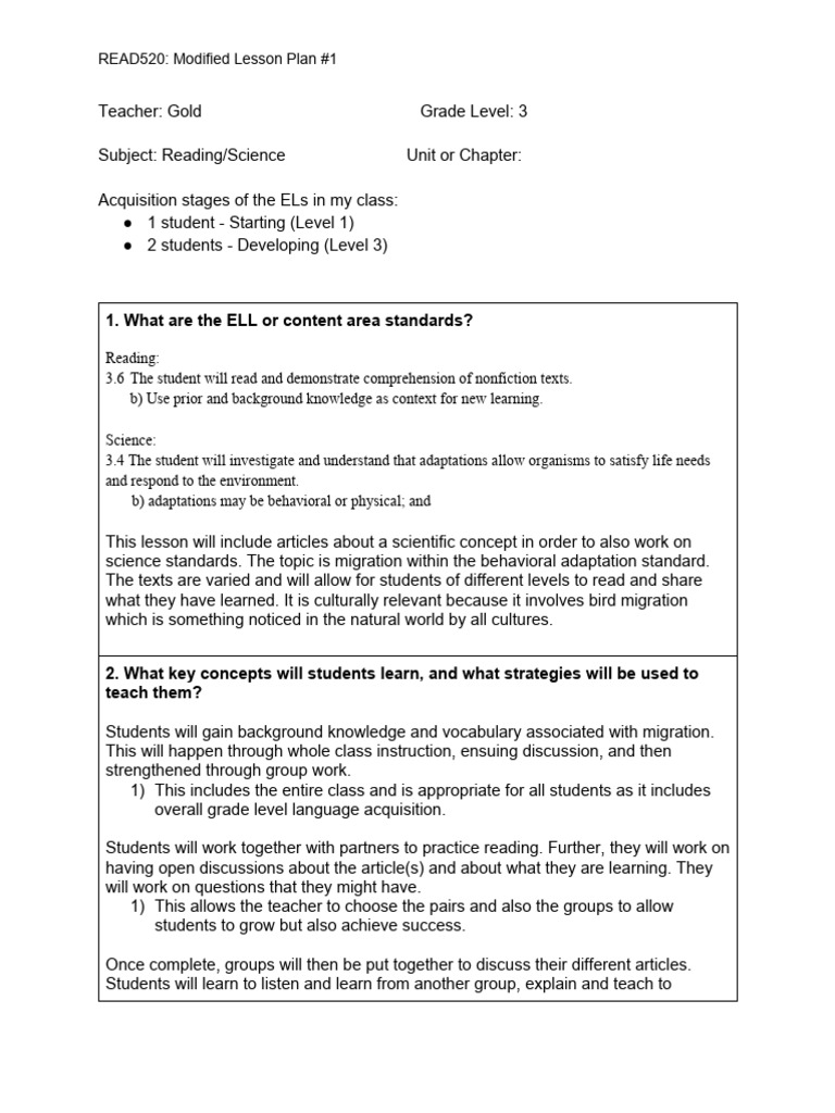 300annotated-gold modified lesson plan one summer 2020 | PDF ...