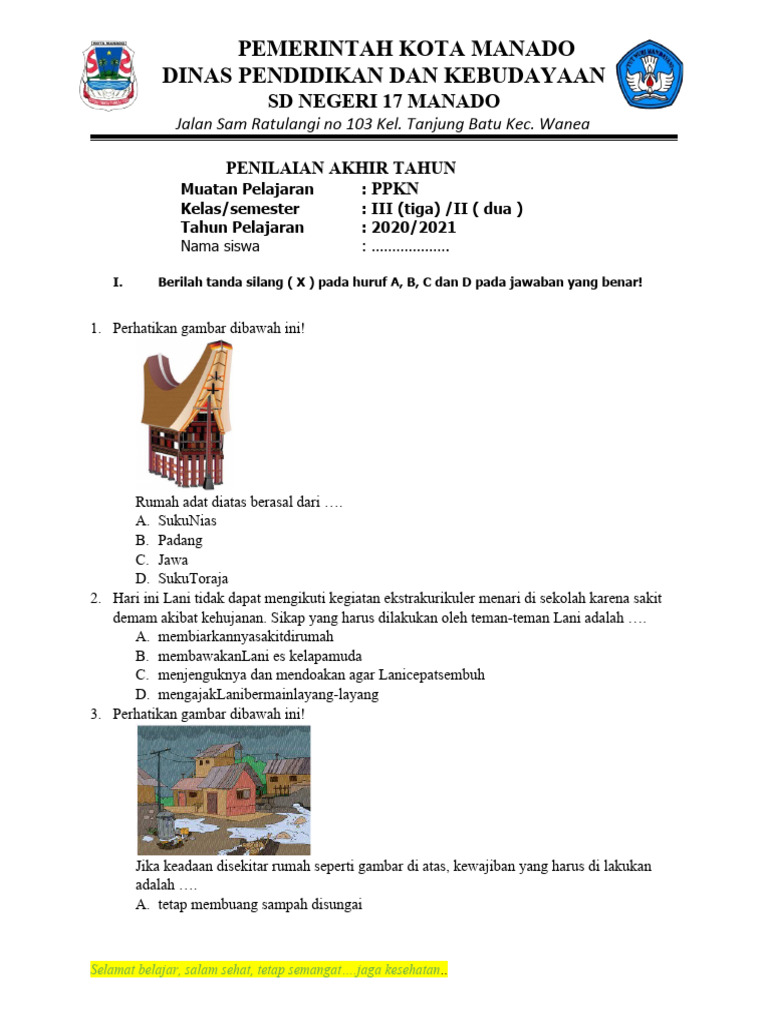 SOAL PENILAI AKHIR TAHUN KELAS 3 SEM 2 2020 FIKSSSSSss | PDF | Olahraga ...