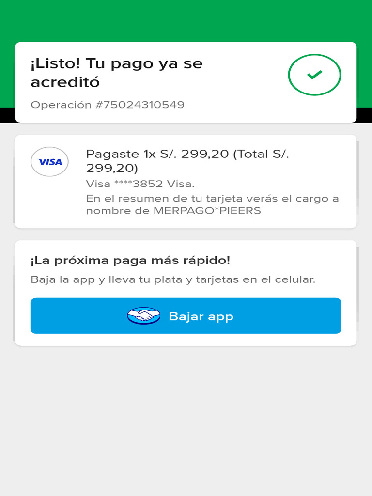 Confirmación de Pago Acreditado S/. 299,20 | PDF