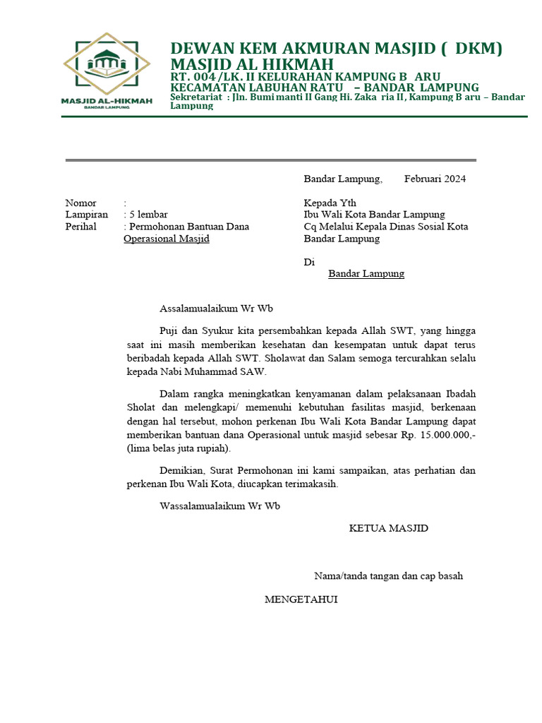 Contoh Proposal Operasional Masjid | PDF