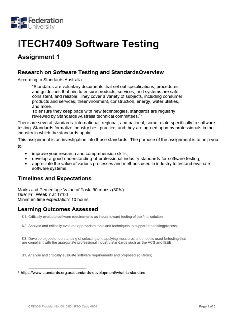 Itech7409 Software Testing Assignment 1 Individual Pdf Software Testing Software