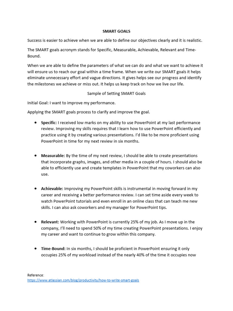 SMART Goal Sample | PDF
