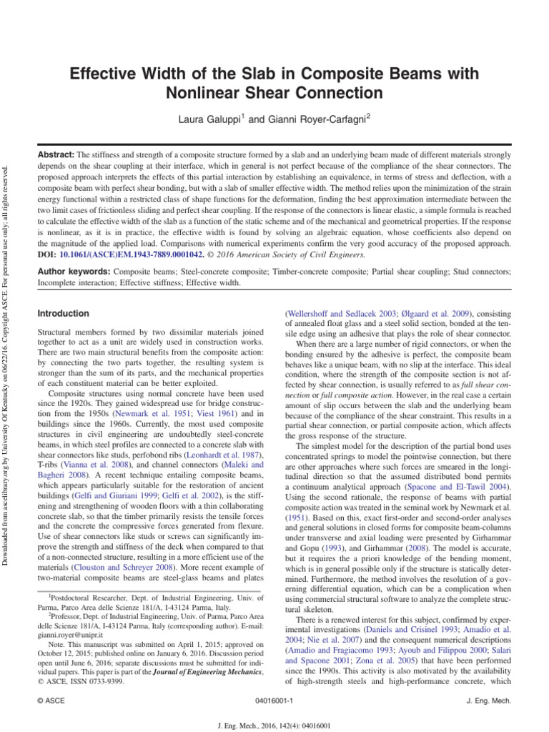 Effective Width of The Slab in Composite Beams With Nonlinear Shear ...