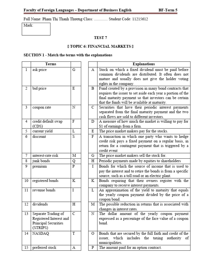 Financial Markets Test 7 Overview | PDF | Bonds (Finance) | Stocks