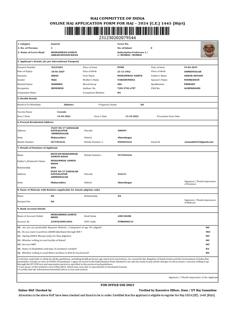 haj_app_form | PDF | Hajj | Saudi Arabia