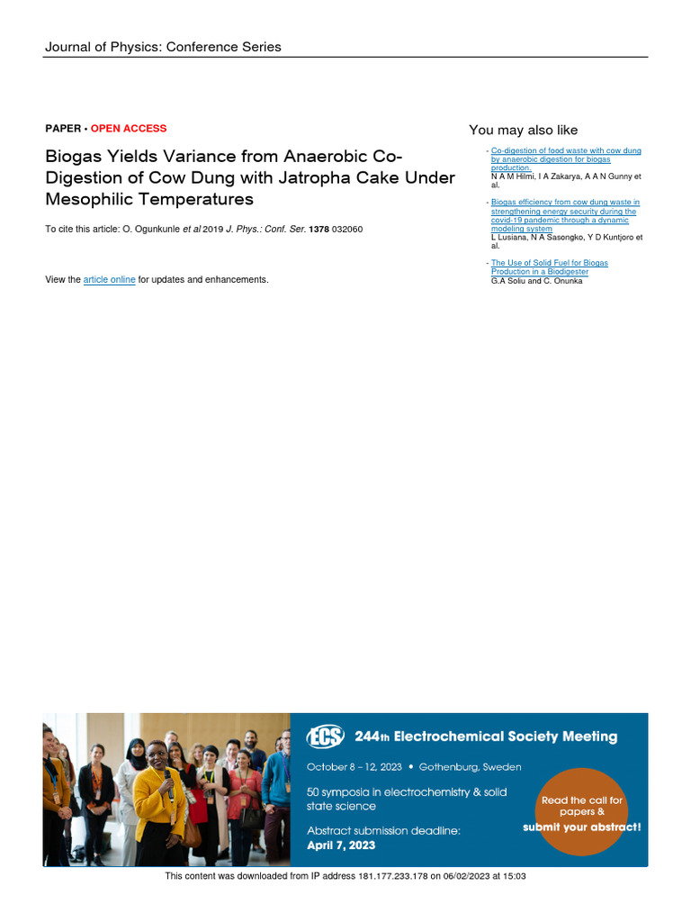 2019 - Ogunkunle - Biogas Yields Variance From Anaerobic Codigestion of ...