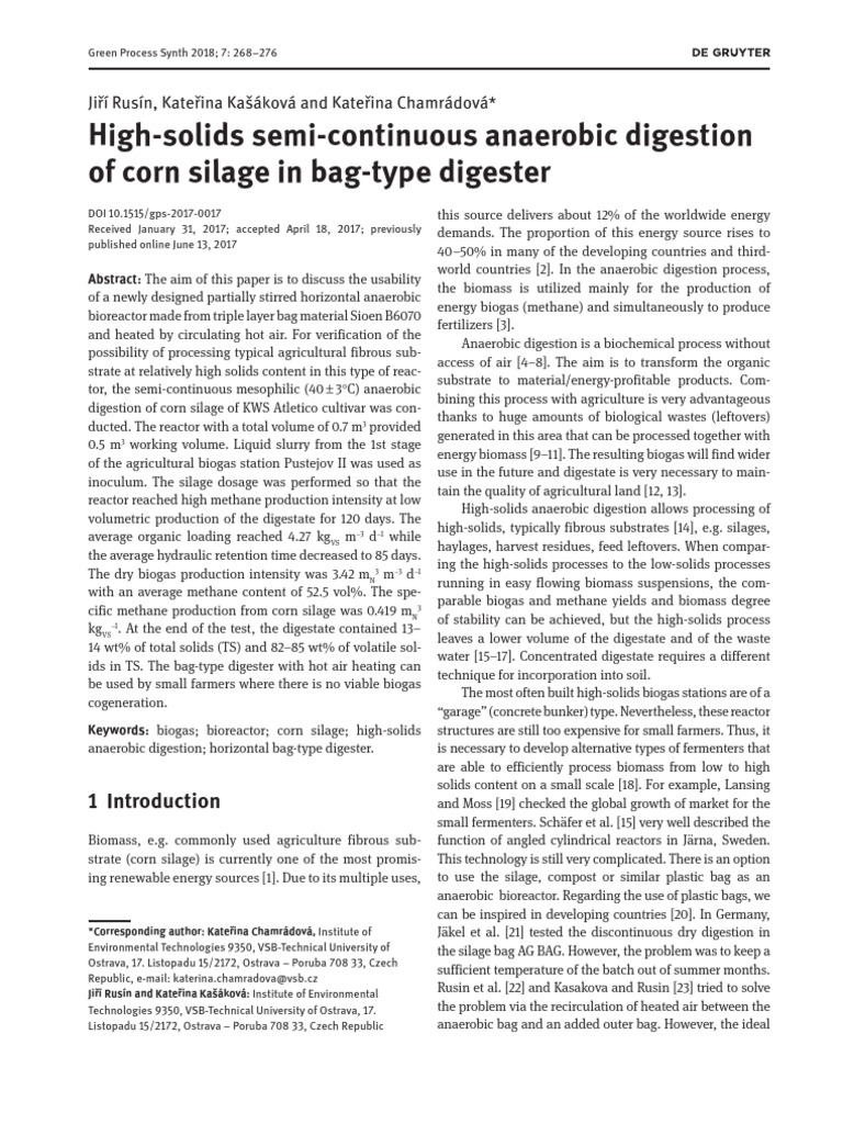 2018 - Rusin - High Solids Semicontinuos AD of Corn Silage in Bag Type ...